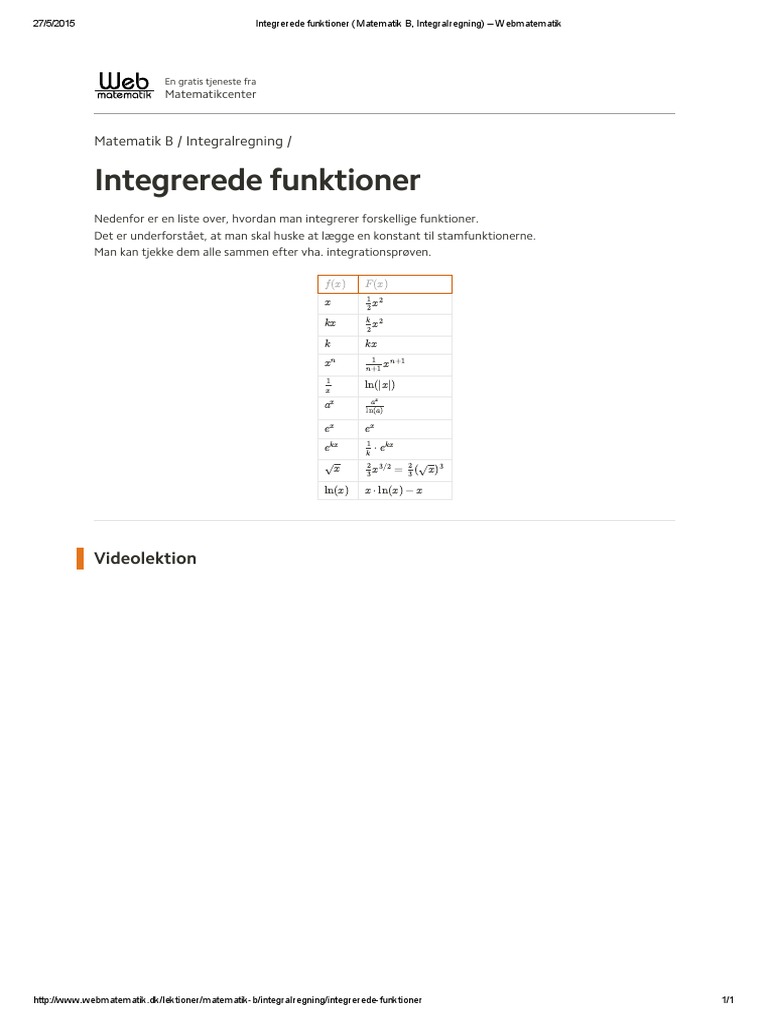 Integrerede Funktioner (Matematik B, Integralregning) - Webmatematik ...