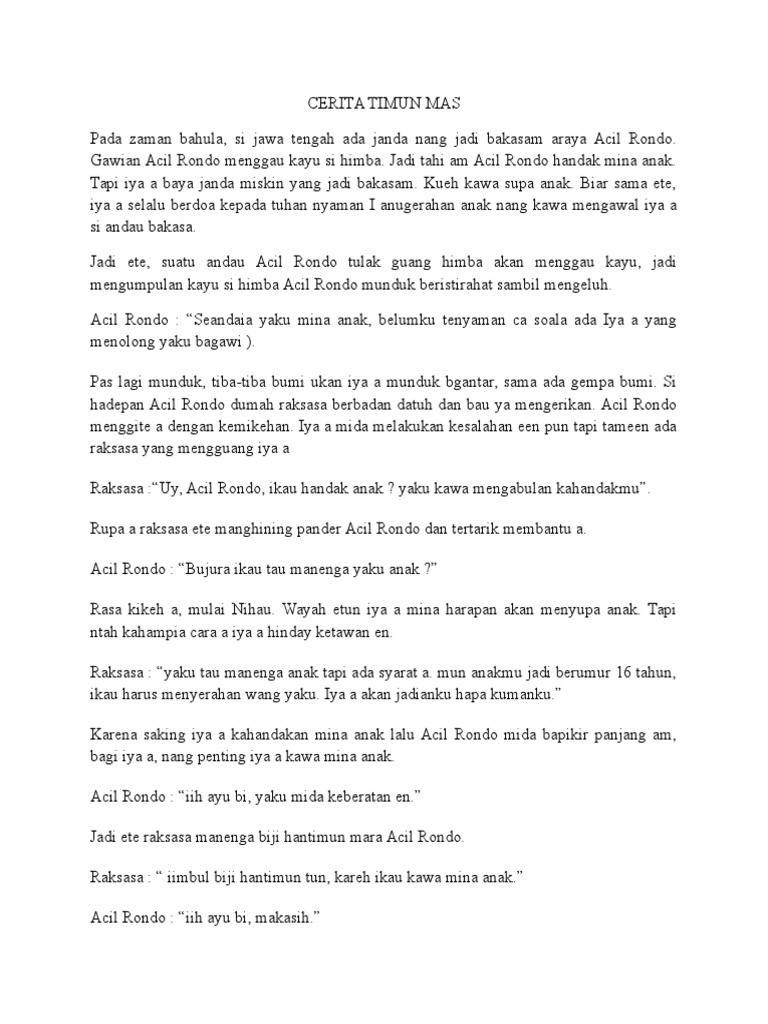 Cerita Timus Mas Dalam Bahasa Daerah | PDF