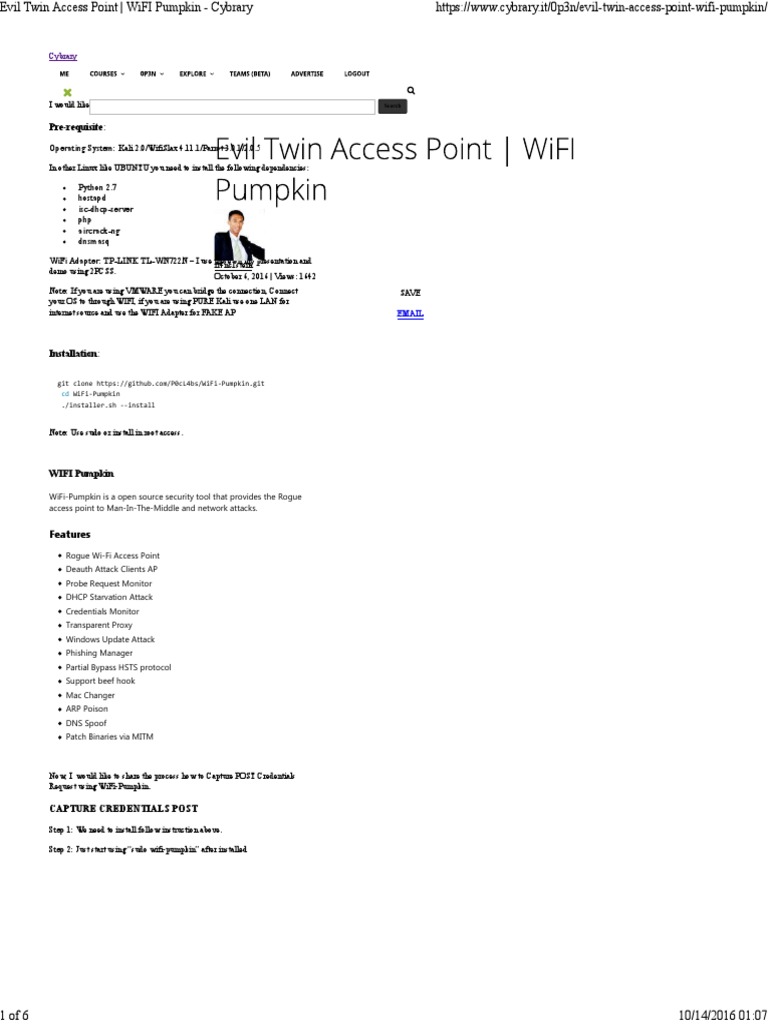 Evil Twin Access Point - WiFI Pumpkin - Cybrary | PDF | Wi Fi | Wireless Access Point