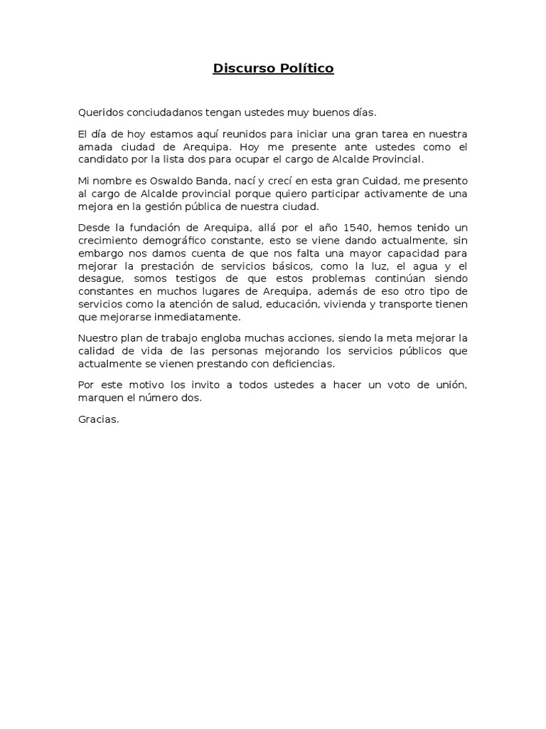 Discurso Político EJEMPLO | PDF