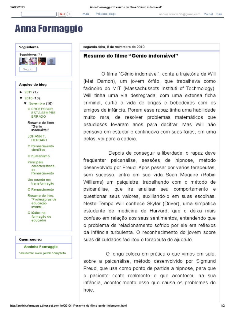 Anna Formaggio - Resumo Do Filme "Gênio Indomável" | PDF | Psicanálise ...