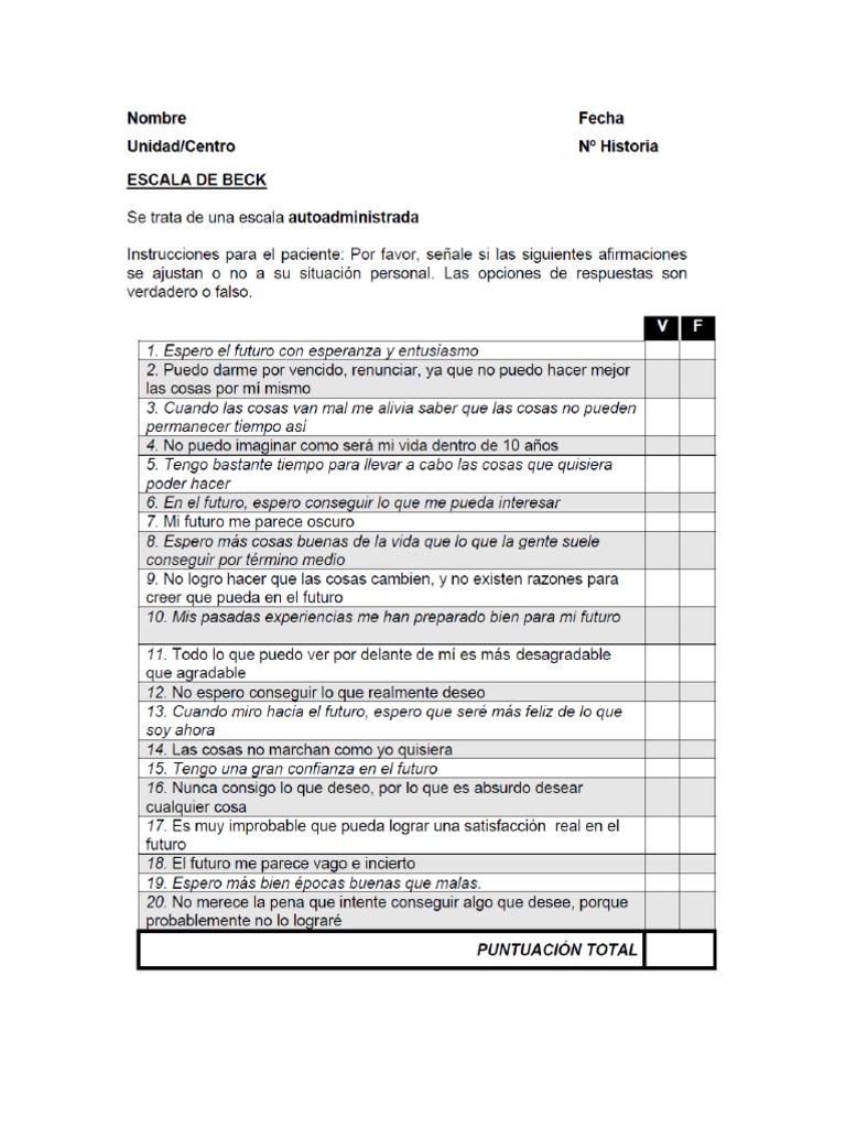 Escala HS Beck | PDF