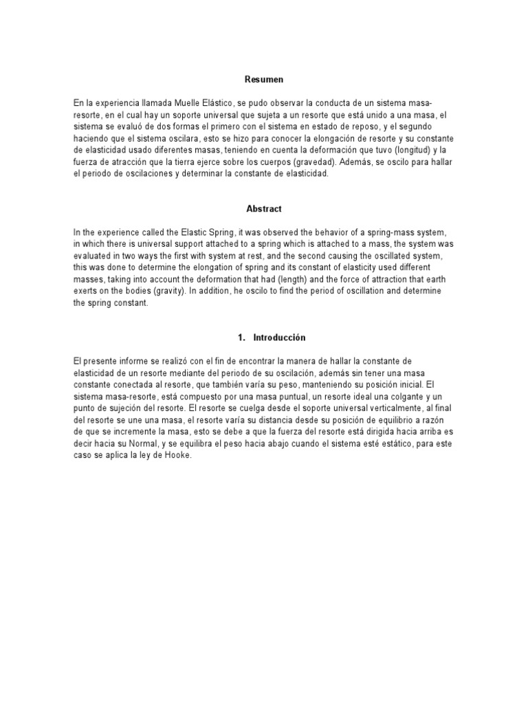 Muelle Elástico | PDF | Fuerza | Masa