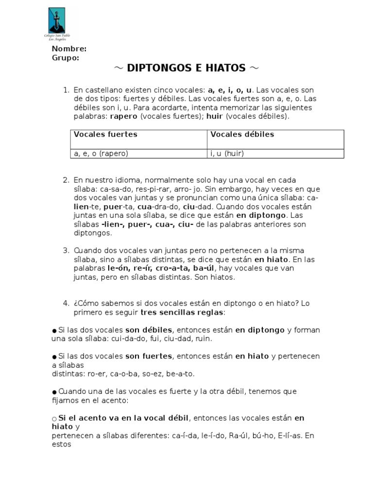 Las reglas de los diptongos y hiatos en español | PDF | Vocal | Sílaba