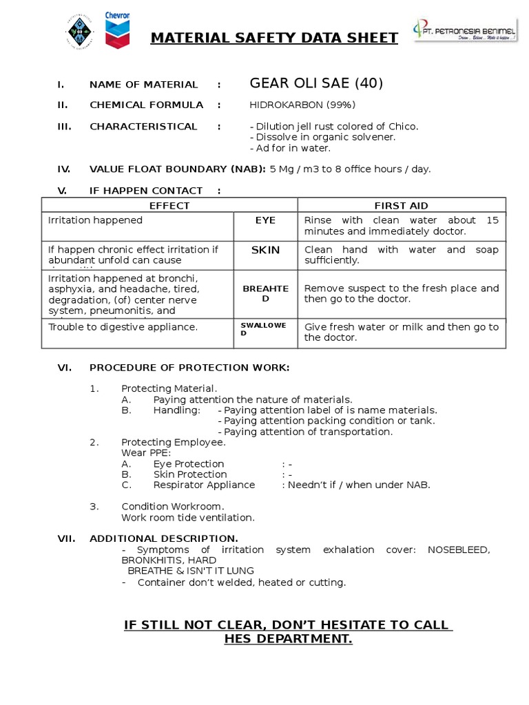 Material Safety Data Sheet: Gear Oli Sae | PDF