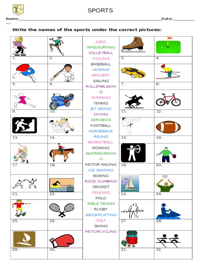 Sports: Write The Names of The Sports Under The Correct Pictures | PDF ...