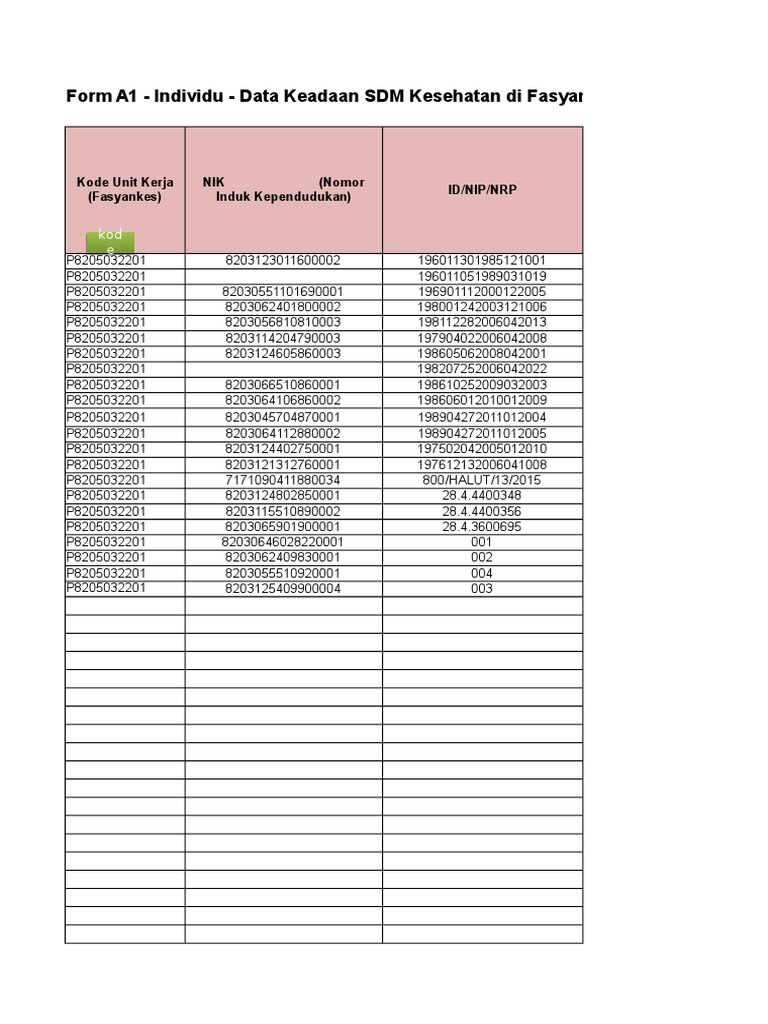 Form Individu Terbaru SDMK Pusat - PKM Mawea | PDF