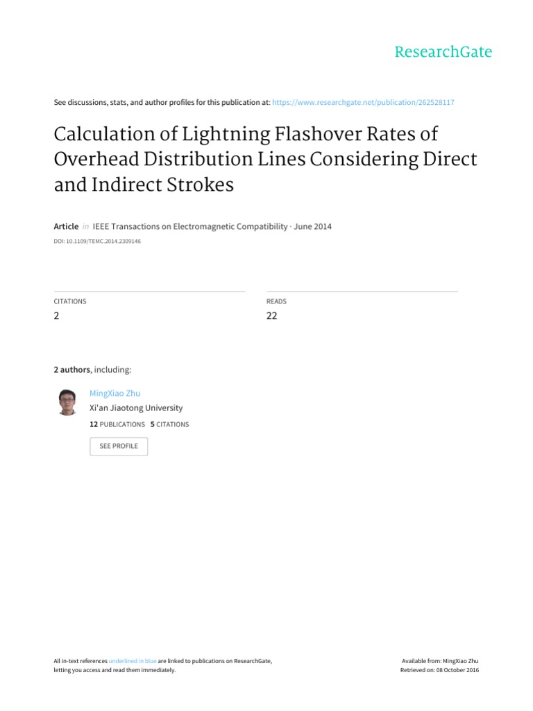 Calculation of Lightning Flashover Rates of Overhead Distribution Lines ...