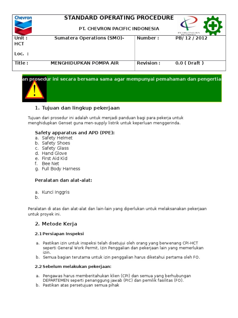 SOP Menghidupkan Pompa Air | PDF