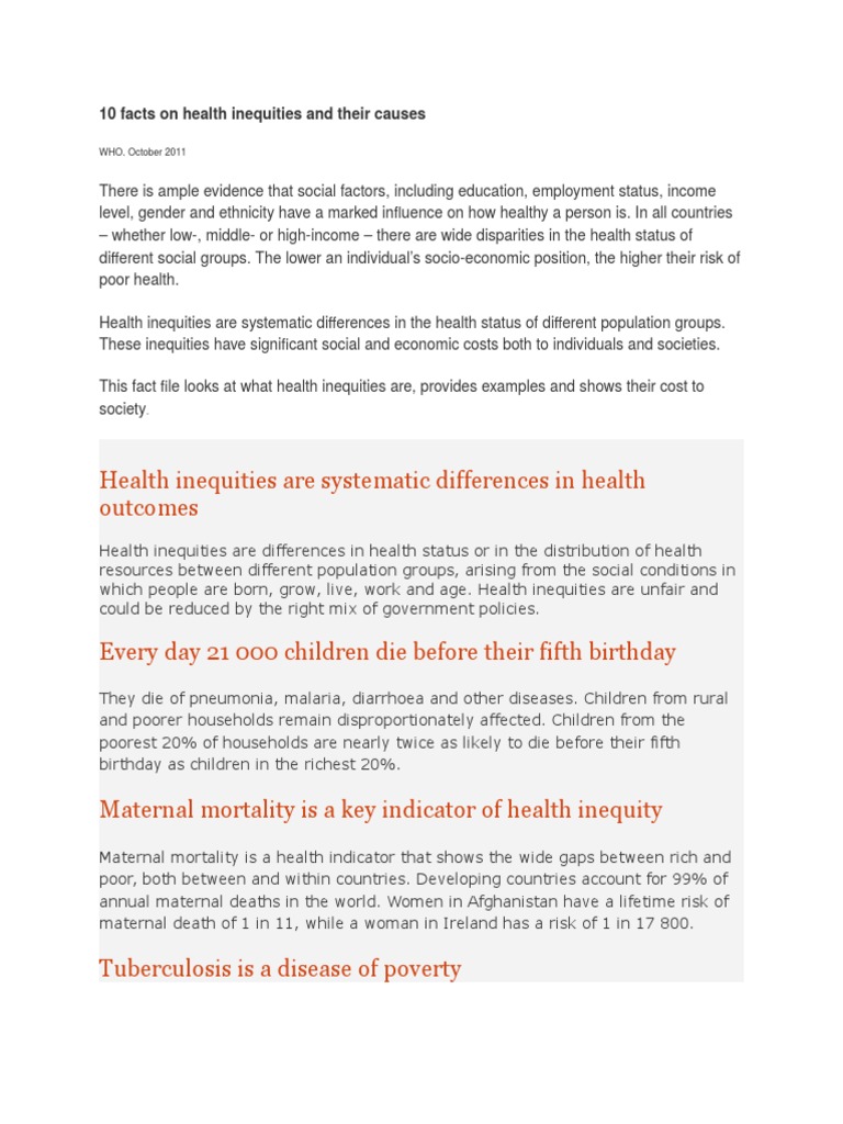 10 Facts On Health Inequities and Their Causes | PDF | Health Equity ...