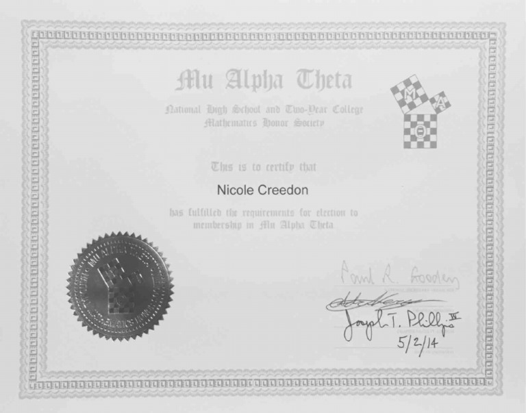 Mu Alpha Theta Certificate | PDF