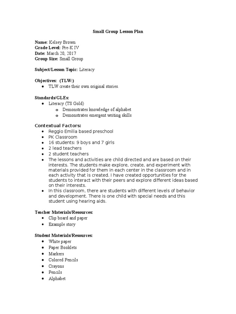 Full Week Small Group Lesson Plan | PDF | Lesson Plan | Classroom