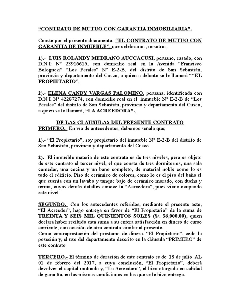 Contrato de Anticresis - Luis R. Medranol Auccacusi. | PDF | Propiedad