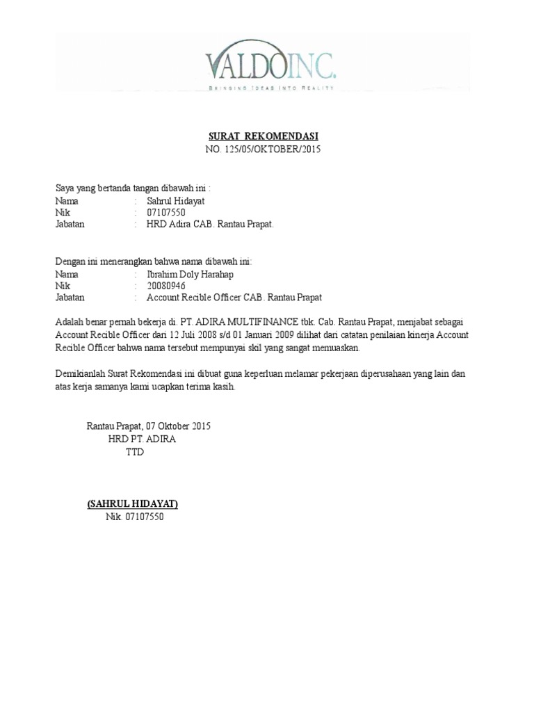 Surat Rekomendasi | PDF