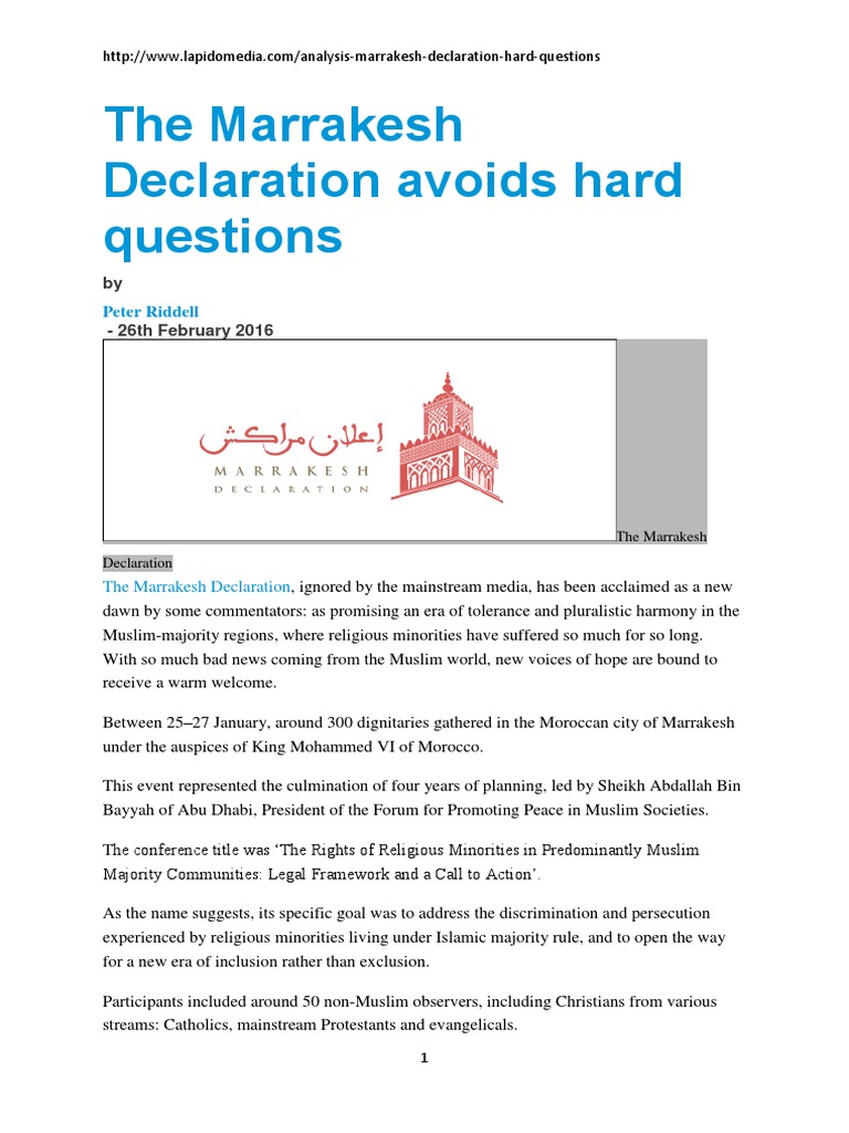 The Marrakesh Declaration Avoids Hard Questions | PDF | Muhammad | Medina