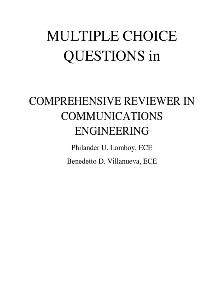 MCQ in Communications Engineering by Lomboy & Villanueva | PDF | Frequency Modulation ...