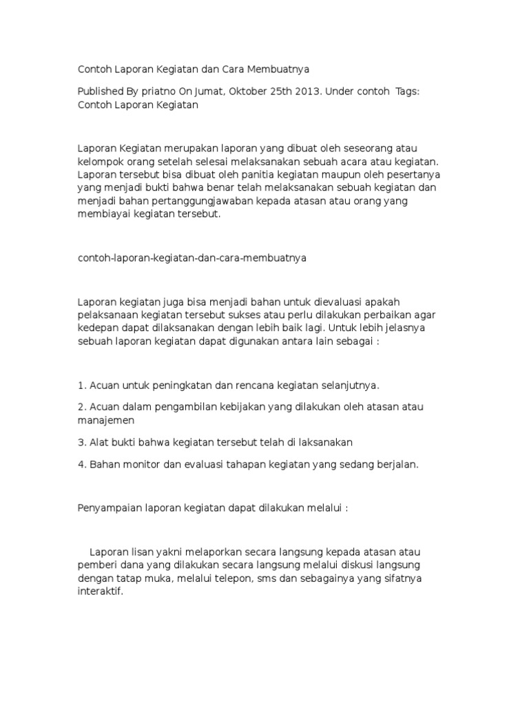 Contoh Laporan Kegiatan Dan Cara Membuatnya (WordFIX) | PDF