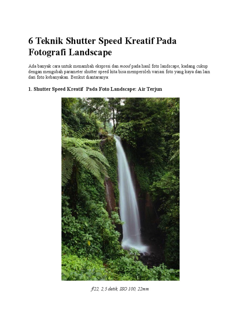 6 Teknik Shutter Speed Kreatif Pada Fotografi Landscape | PDF