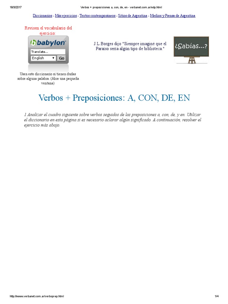 Verbos + Preposiciones A, Con, De, en - Verbanet - Com.ar - Edp | PDF ...