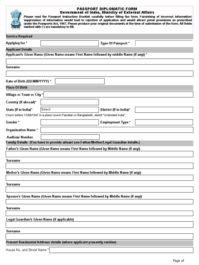 Diplomatic Passport Application Form | PDF | Passport | Virtue