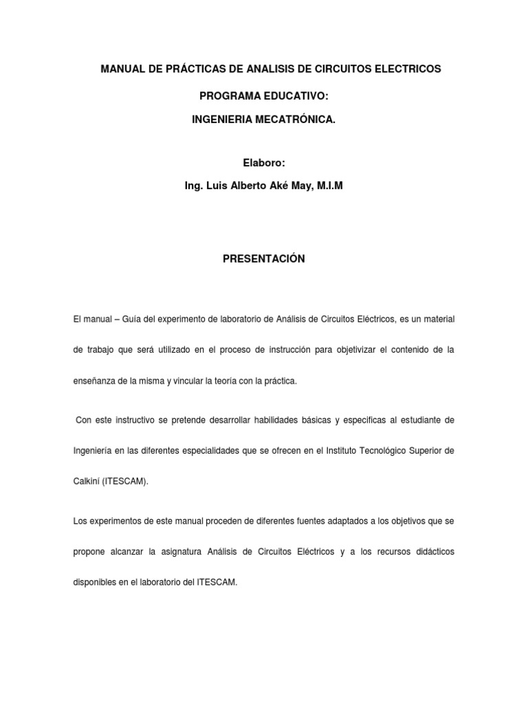 Manual de Prácticas de Analisis de Circuitos Electricos | PDF | Laboratorios | Análisis de red ...