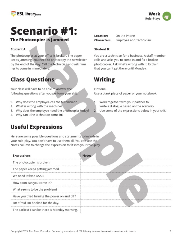 SAMPLE - Work - Role-Plays - ESL Library | PDF | English As A Second Or ...