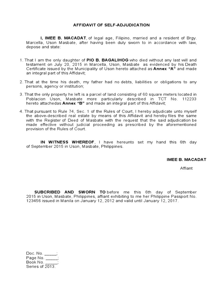 Affidavit of Self-Adjudication | PDF