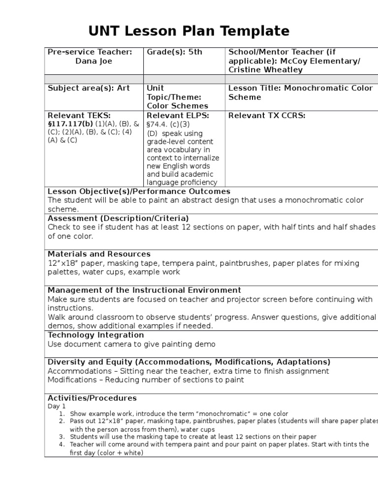 5th Grade - Monochromatic Color Scheme Unt - Dana Joe | PDF | Lesson ...