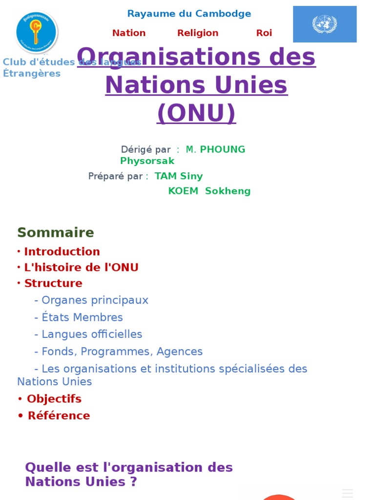 Organes principaux de l'ONU et leurs rôles | PDF | Nations unies ...