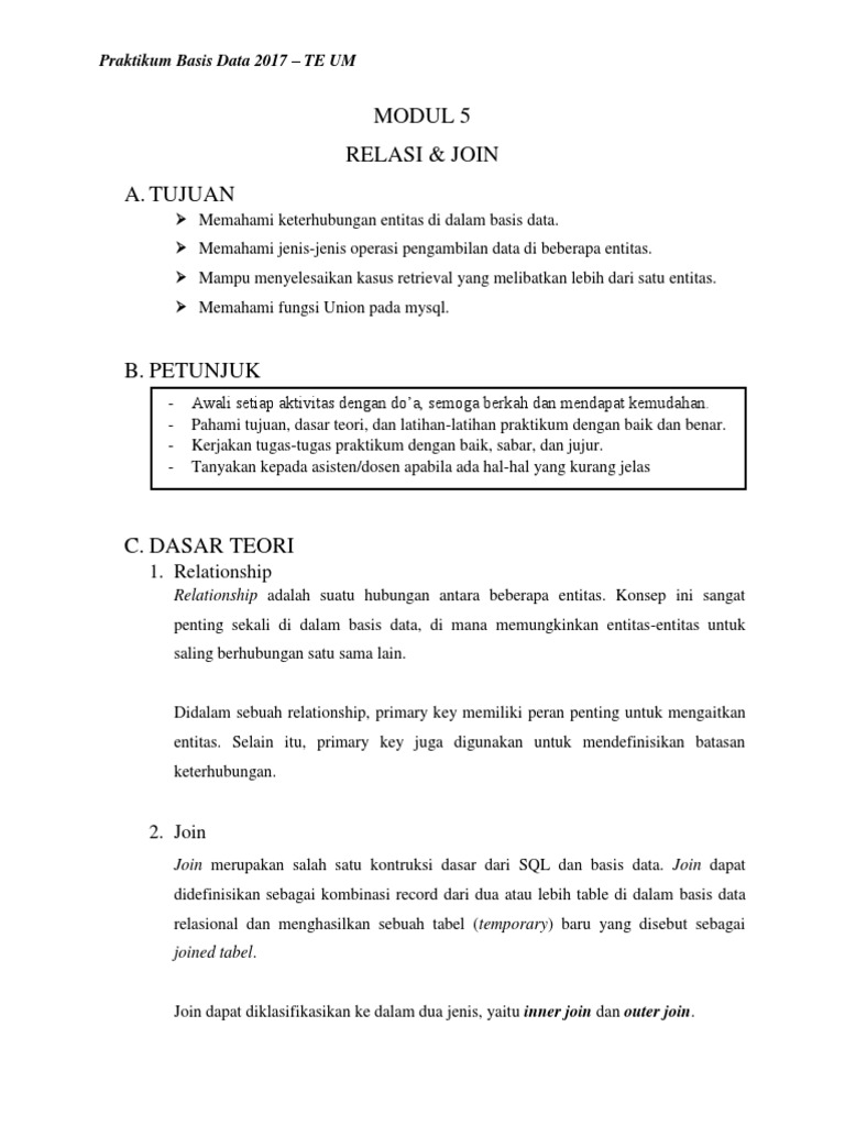 Modul 5 - Relasi & Join | PDF