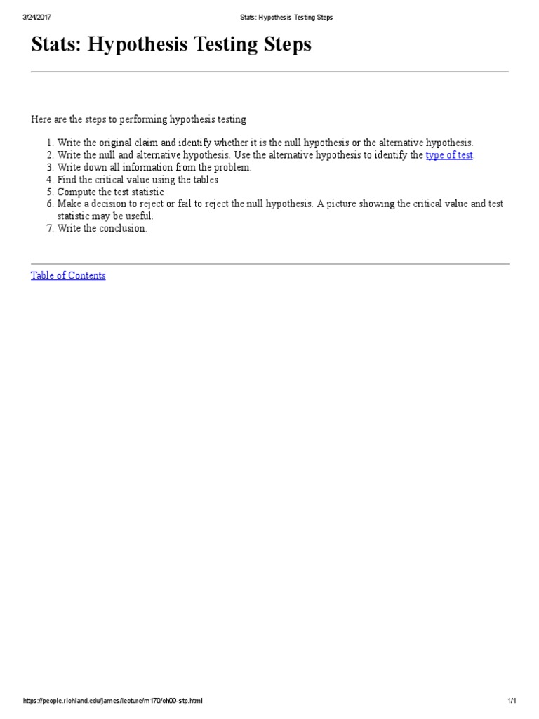Steps for Hypothesis Testing Guide | PDF | Career & Growth | Self ...