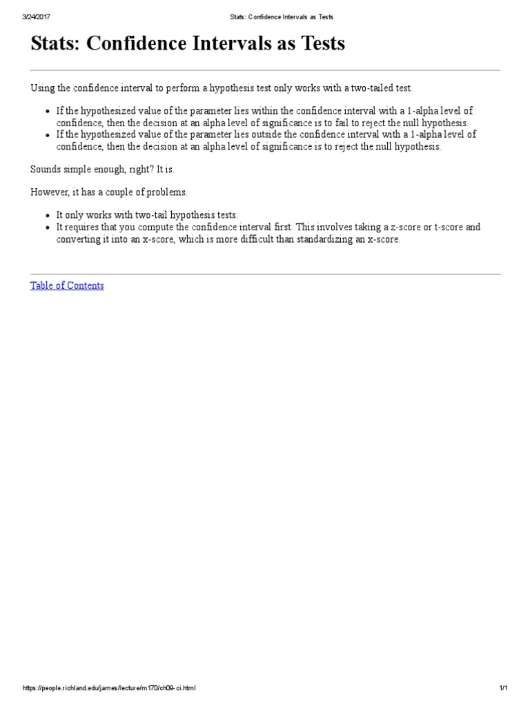 Stats - Confidence Intervals As Tests | PDF | Teaching Methods & Materials
