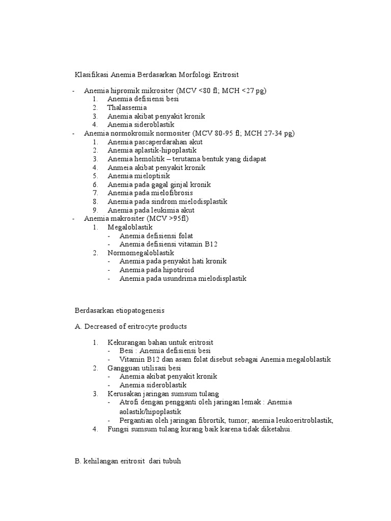 Klasifikasi Anemia Berdasarkan Morfologi Eritrosit | PDF