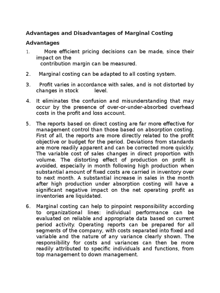 Advantages and Disadvantages of Marginal Costing | PDF | Inventory ...