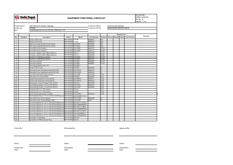 Equipment Functional Checklist | PDF | Power Supply | Electrical Connector