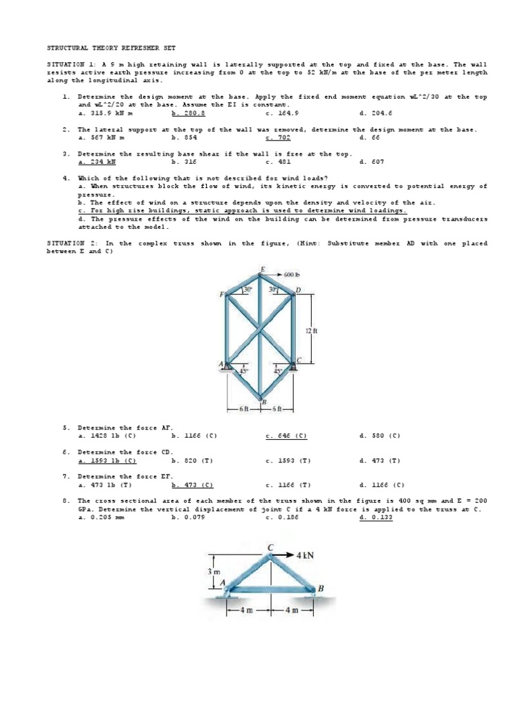 Structural Theory Refresher Set | PDF | Beam (Structure) | Truss
