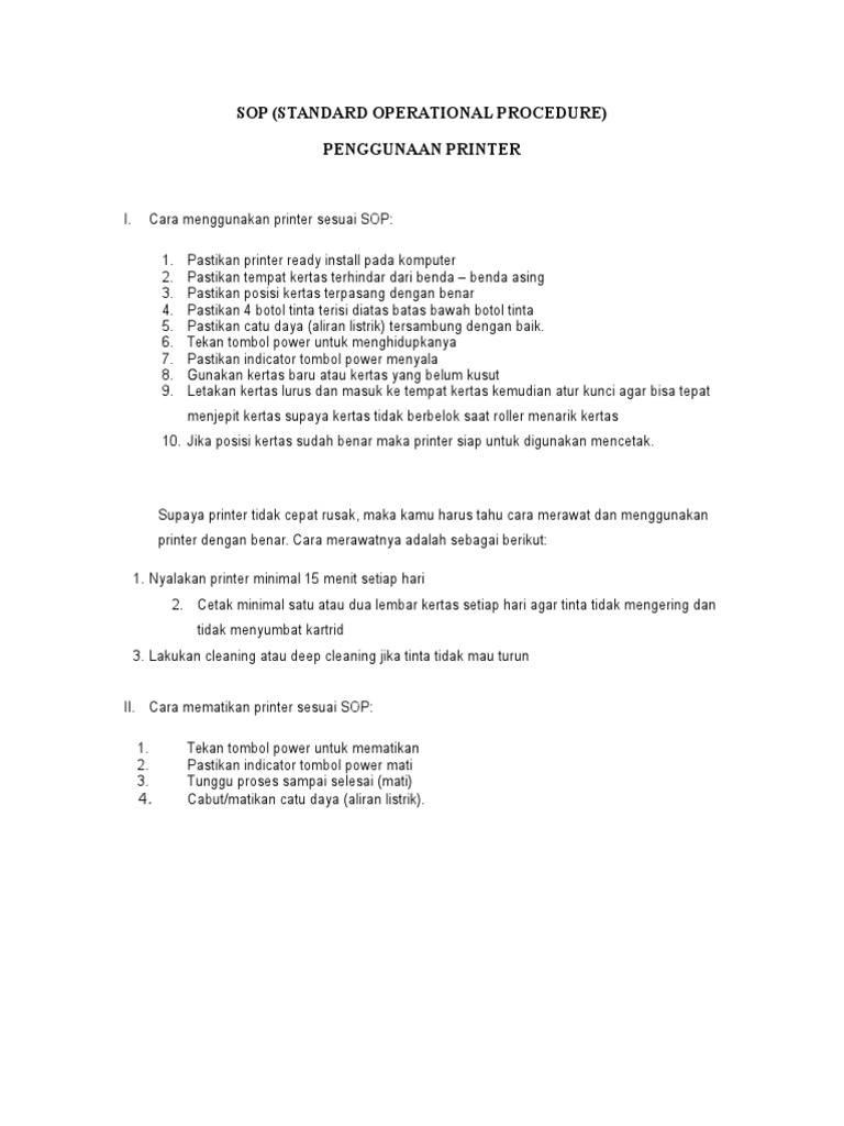 SOP Penggunaan Printer | PDF