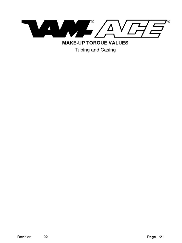 VAM ACE Torque Table | Ingénierie mécanique | Biens manufacturés