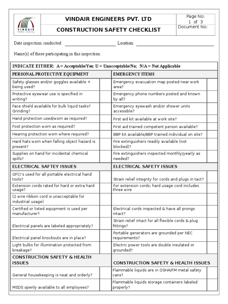 Construction Safety Checklist Overview | PDF | Industries | Equipment