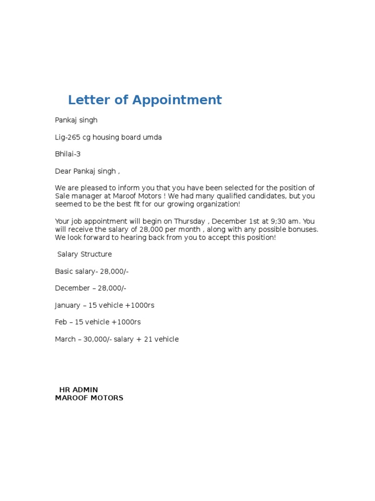 Appointment Letter Format 3 | PDF