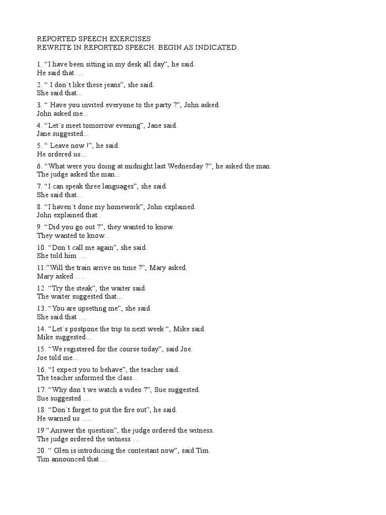 Reported Speech Exercises | PDF