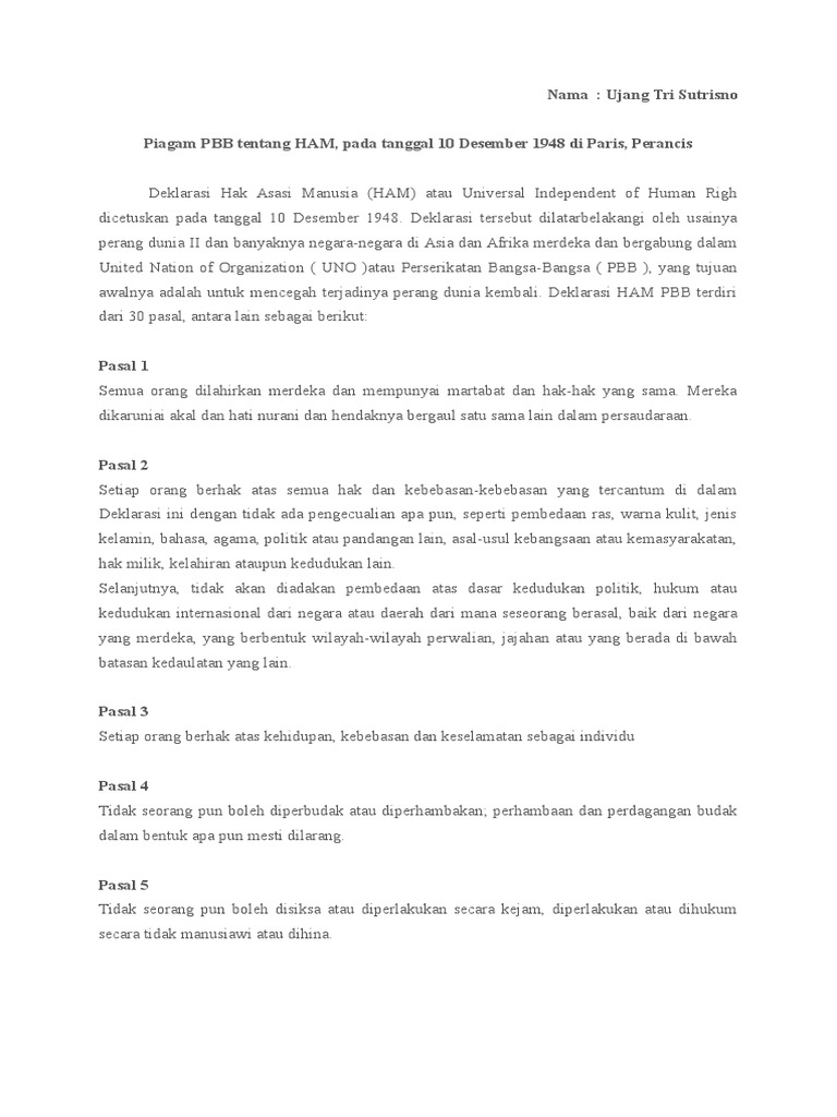 Piagam PBB dan Deklarasi HAM 1948 | PDF