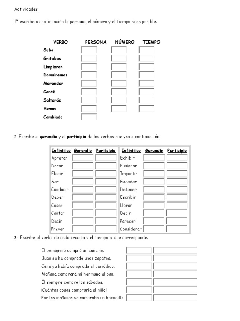 Actividades Verbos | PDF | Verbo | Gramática