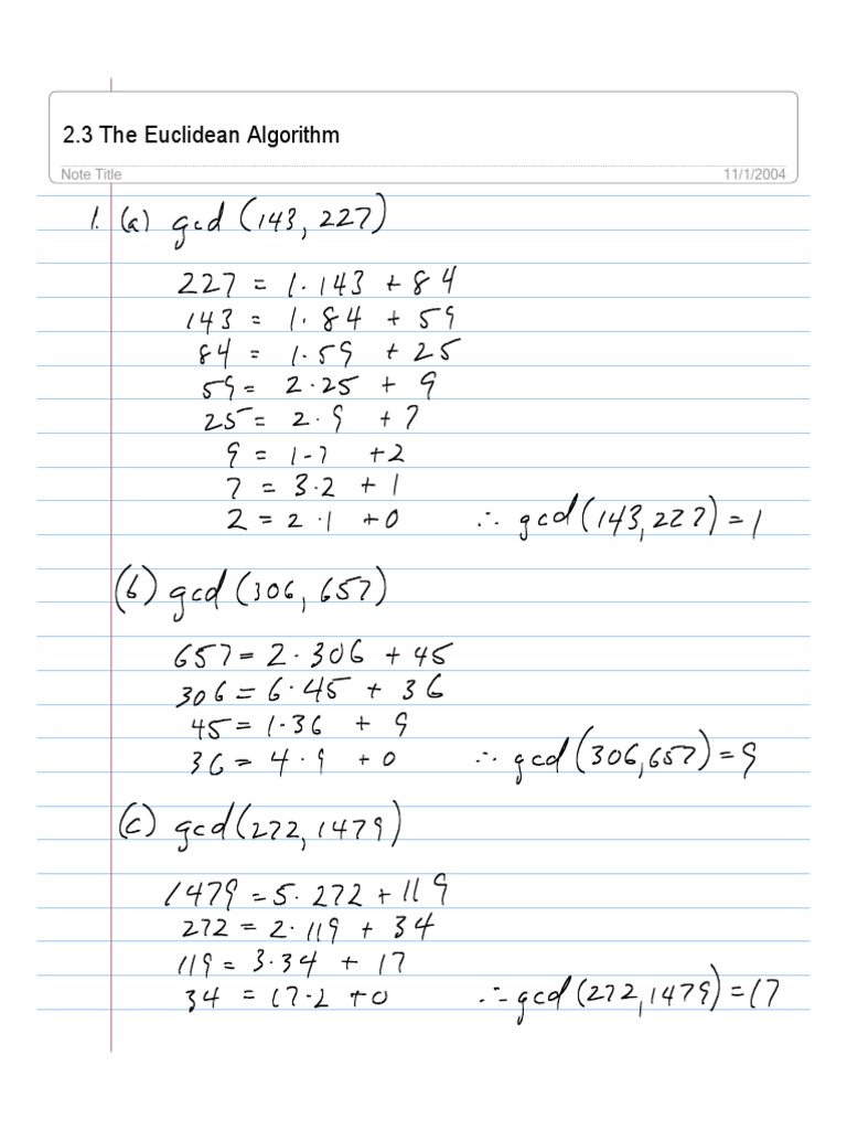 02-3 The Euclidean Algorithm | PDF