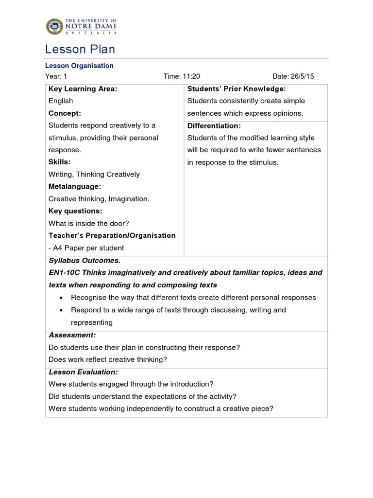 Lesson Plan: Key Learning Area: Students' Prior Knowledge | PDF ...