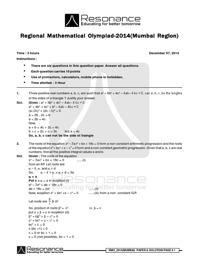 RMO 2014 Mumbai Solutions | PDF