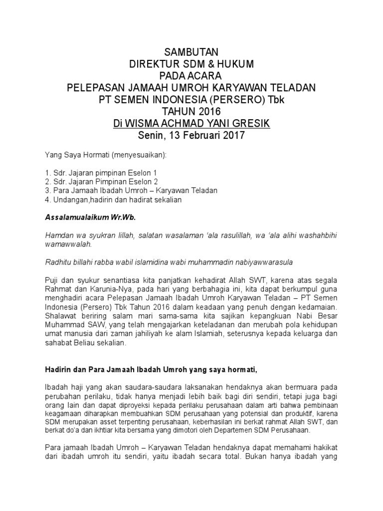 Draft Sambutan Direksi - Pelepasan Jamaah Umroh | PDF