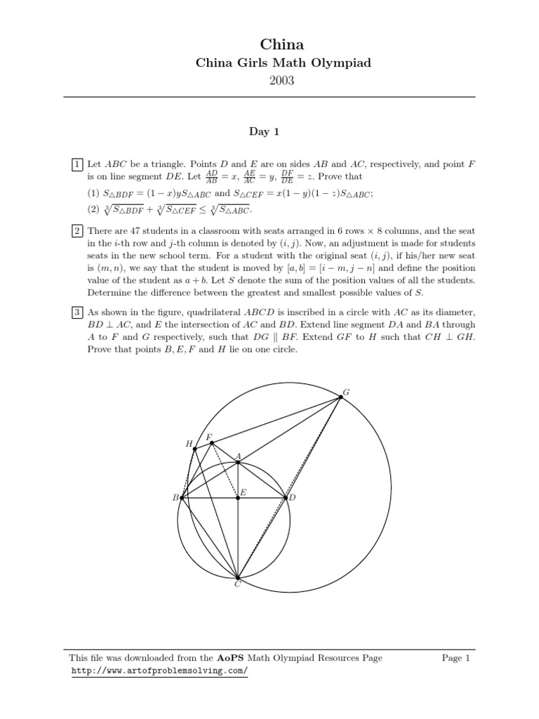 China China Girls Math Olympiad 2003 | PDF | Real Number | Mathematical ...