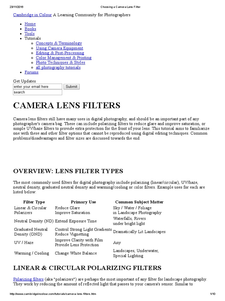 Choosing A Camera Lens Filter | PDF | Camera Lens | Camera