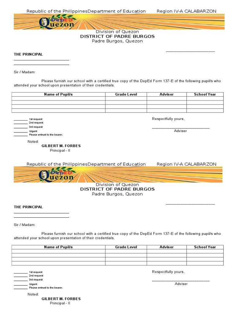 Request Form 137-E | PDF | Schools